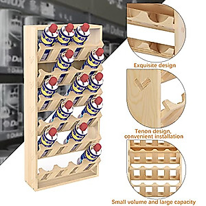 Nisorpa 24 Can Spray Paint or Lube Can Holder Aerosol Can Rack 6-Tier Wooden Spray Paint Can Storage Rack Wall Mount Aerosol Spray Can Organizer for Garage and Craft Workroom- 14.2" L x 5" W x 30" H
