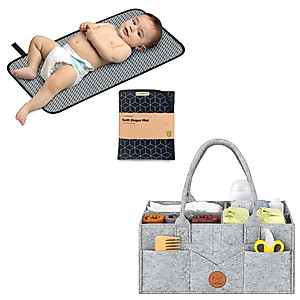 KeaBabies Portable Diaper Changing Pad and Baby Diaper Caddy Organizer - Waterproof Foldable Baby Changing Mat - Large Baby Organizer - Travel Diaper Change Mat - Diaper Organizer for Changing Table