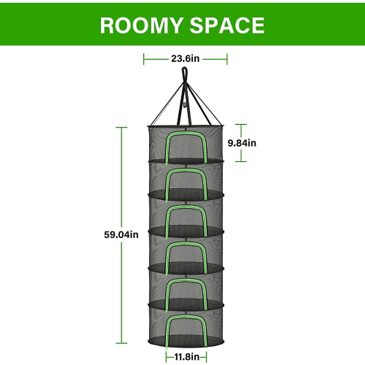 iPower 6-Layer Herb Drying Rack Hanging Mesh 2ft Collapsible Net Dryer with U-Shape Zippers, Pothook, Carabiner and Carrying Bag, 2 Packs
