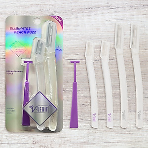 V-LEGIT Dermaplaning Tools - Exfoliating Facial Razor Dermaplane for Women & Men Shaver to Exfoliate Refresh the Skin Peach Fuzz Eyebrow Hair Removal Blade 4 count Bonus Defining Shaper