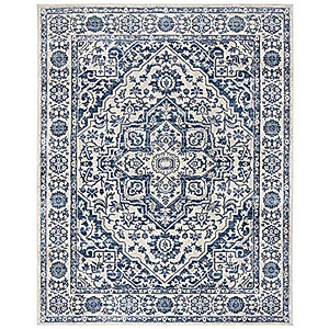 SAFAVIEH Brentwood Collection Area Rug - 6' x 9', Navy & Light Grey, Medallion Distressed Design, Non-Shedding & Easy Care, Ideal for High Traffic Areas in Living Room, Bedroom (BNT832M)