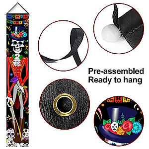 Day of The Dead Decorations Dia De Los Muertos Decor Mexican Fiesta Sugar Skull Flowers Deocrations Hanging Wall Door Banner for Indoor Outdoor