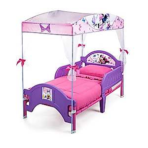 Delta Children Canopy Toddler Bed, Minnie Mouse Twinkle Galaxy Dual Sided Recycled Fiber Core Crib and Toddler Mattress (Bundle)