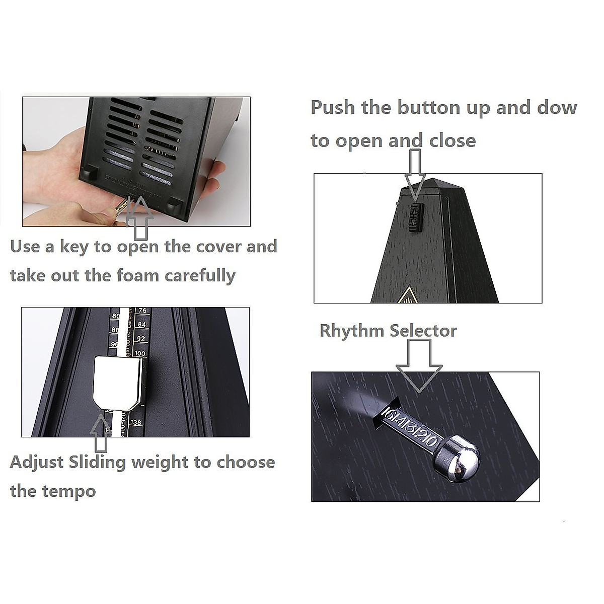 Accurate Mechanical Metronome for Wind Instruments Musicians, Guitar Player, Violinist, Plastic Wood Teak