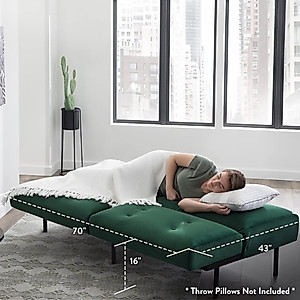 Edenbrook Gilman Futon - Futon Sofa Bed - Futon Couch - Small Futon - Living Room Furniture - Armless Sofa Bed Couch - Sleeper Sofa - Green Velvet Futon, Deluxe