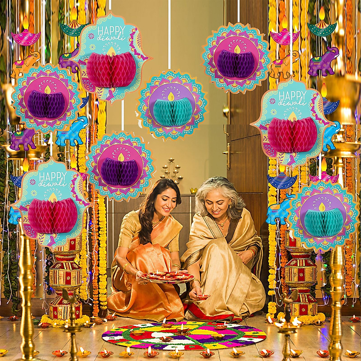 Diwali Hanging Honeycomb Decorations, Festival of Lights Indian Festival Deepavali Happy Diwali Honeycomb Hanging Decorations
