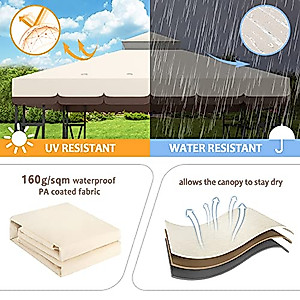 KILAKILA 10x10 Canopy Replacement Top, Double Tier Gazebo Replacement Canopy, Waterproof Mosquito Canopy Tent for Patio Garden Yard, Double Lace (Off-White+Coffee Brown lace)