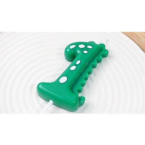 MTLEE Dinosaur Green Birthday Candles and 12 Pcs Green White Dinner Candles 2.36 x 1.8 Inch Numeral Dinosaur Candle 3.1 Inch Long Tall Candle for Birthday Dinosaur Theme Party Decorations (Number 5)