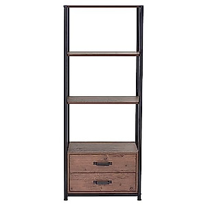 SmallCock 4-Tier Bookshelf, Simple Industrial Bookcase Standing Shelf Unit Storage Organizer with 4 Open Storage Shelves and Two Drawers (Brown)