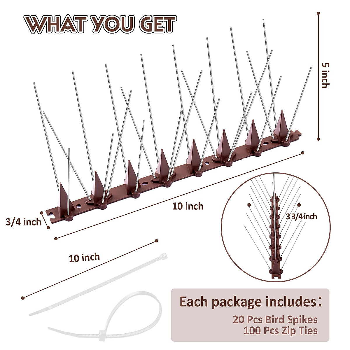 Bird Spikes, Upgraded Bird Spike Stainless Steel, Birds Deterrent Devices Outdoor, Fence Kit for Deterring Small Bird, Crows and Woodpeckers, Balcony, Wall, Railing, Refuse, 10 Pack Covers 8.4'