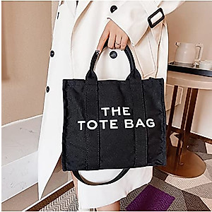 The Tote Bag for Women Crossbody Canvas Tote Bag Travel Canvas Tote Bags with Zipper Work Tote Bags Shoulder Crossbody Bags (Black)