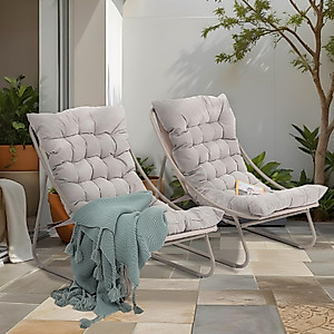Olaterior Patio Lounge Chair Set of 2, Indoor Outdoor Comfy Chair, Sling Recliner Chair with Cushion, Modern Oversized Padded Lounge Chair, Patio Furniture Set for Balcony Porch Garden, Champagne