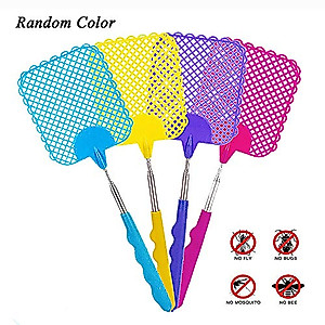 RMISODO 4 Pieces Plastic Fly Swatter Extendable Manual Swat Fly Tool with Stainless Steel Telescopic Handle, Random Color