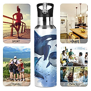TropicalLife Insulated Water Bottle Watercolor Ocean Killer Whale Water Bottle with Straw Stainless Steel Bottle Vacuum Insulated Tumblers for School Sports