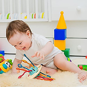 Baby Sensory Toys, Montessori Food Grade Silicone Pull String Activity Toy with Sliding Magic Balls & Simple Bubble for Motor Skills, actile Stimulation,Infants Toddlers Boys Girls 12+ Months Old