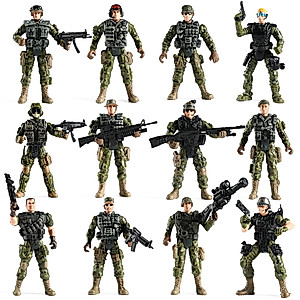 Army Men Action Figures Set, Include 12 Toy Soldiers with Digital Camo and Millitary Weapons-US Army Special Forces Group Toys for Kids Boys, Best Age 4-7 Year Old
