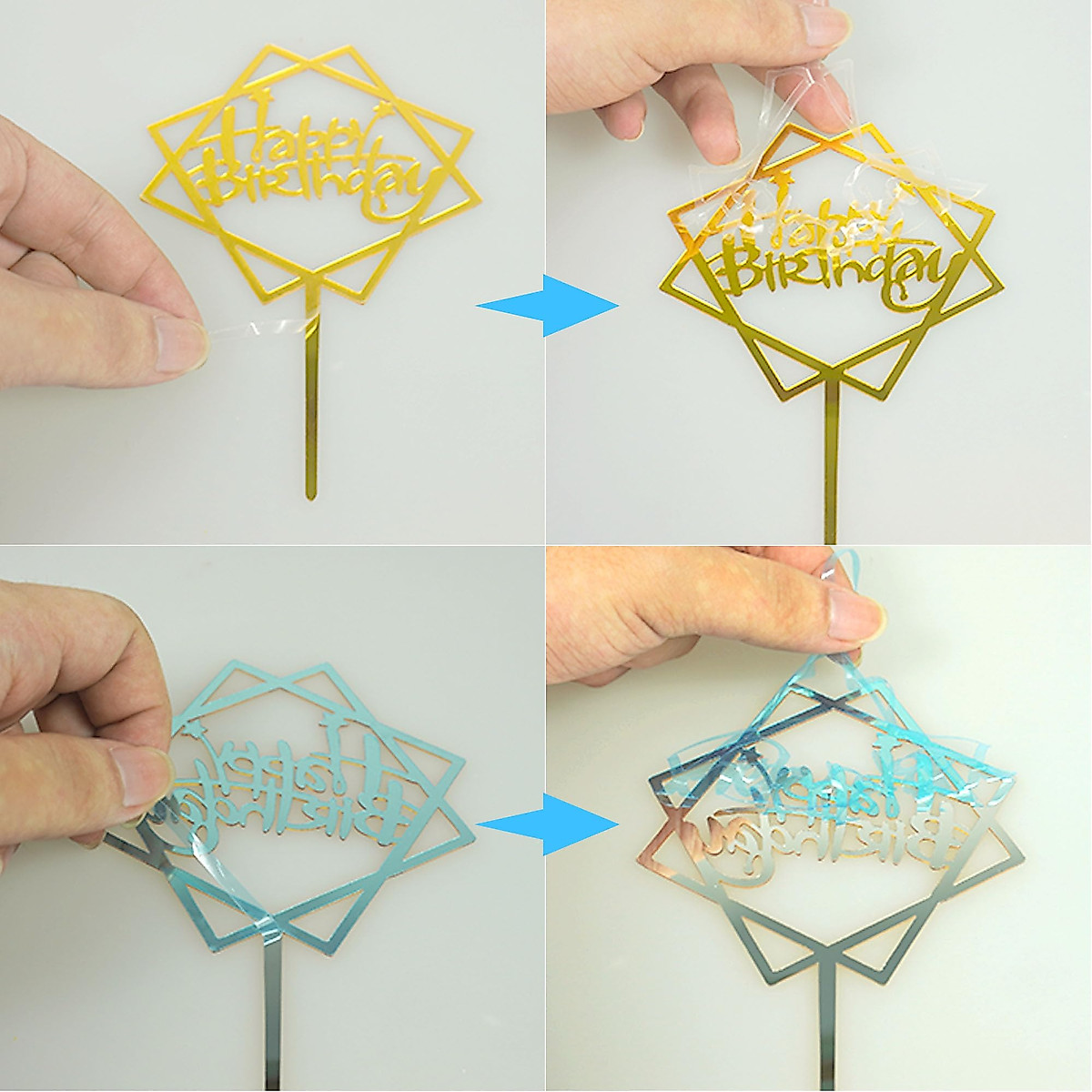 50 PCS Gold Happy Birthday Cake Topper Acrylic Birthday Cupcake Topper Pick for Birthday Party Cake Desserts Pastries Decorations (Gold)