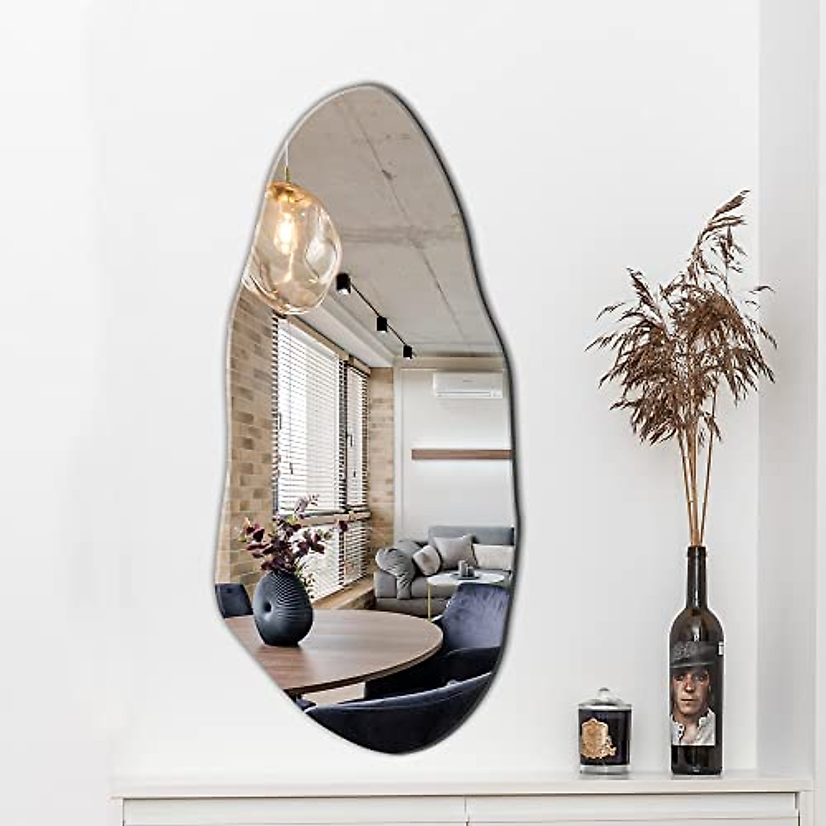 Irregular Mirror for Wall,Bathroom Mirrors for Vanity Entryway Living Room,Asymmetrical Body Mirror Frameless Mirror(32''x15'')