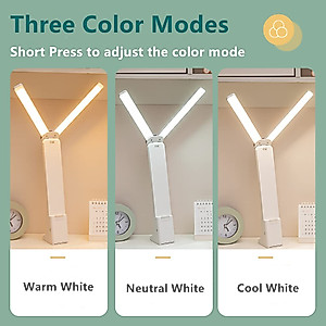 LuxLumin LED Double Head Desk Lamp for Home Office,Portable Small Desk Lamp with Large Lighting Range, Battery Operated Rechargeable Desk Light for Kids,Reading,Studying,Home,Office,Dormitory,White
