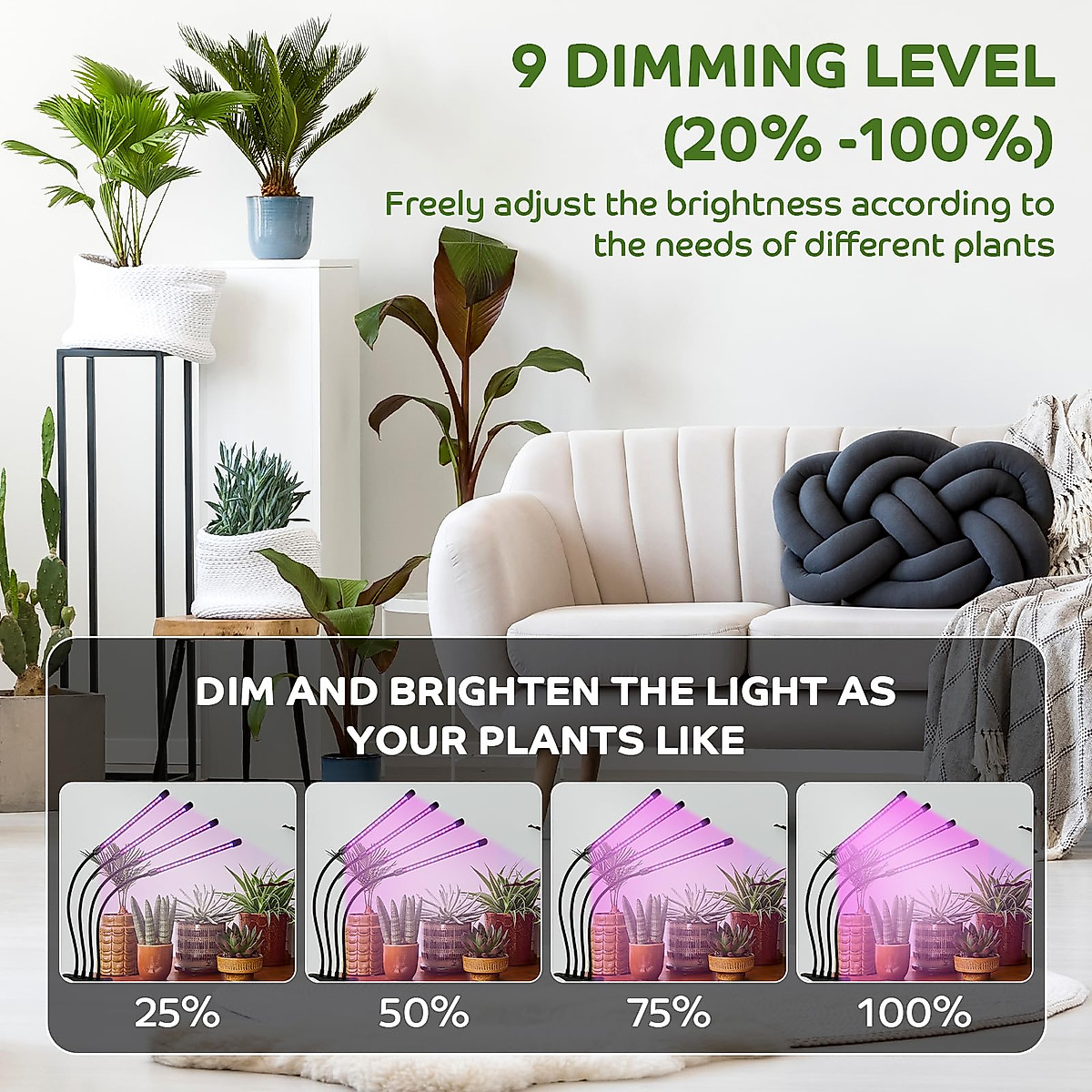 Shyineyou Grow Lights for Indoor Plants Full Spectrum,80 LEDs Plant Light for Indoor Plants with 3/9/12H Timer,4 Heads Clip On Plant Grow Light with 3 Modes,20%-100%