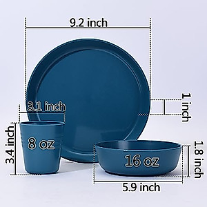 Large Plates and Small Bowls Kid Cups Set Wheat Straw Microwave Safe Dinnner Plates for Pasta,Cereal, Salad，Side Dishes,Kitchen,Camping, RV 【Set of 18】