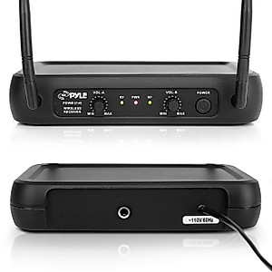 Pyle Dual Channel Wireless Microphone System - VHF Fixed Dual Frequency Wireless Mic Receiver Set with 2 Lavalier, 2 Headset Mics, 2 Transmitter, Receiver - For PA, Karaoke, Dj Party - Pyle PDWM2145