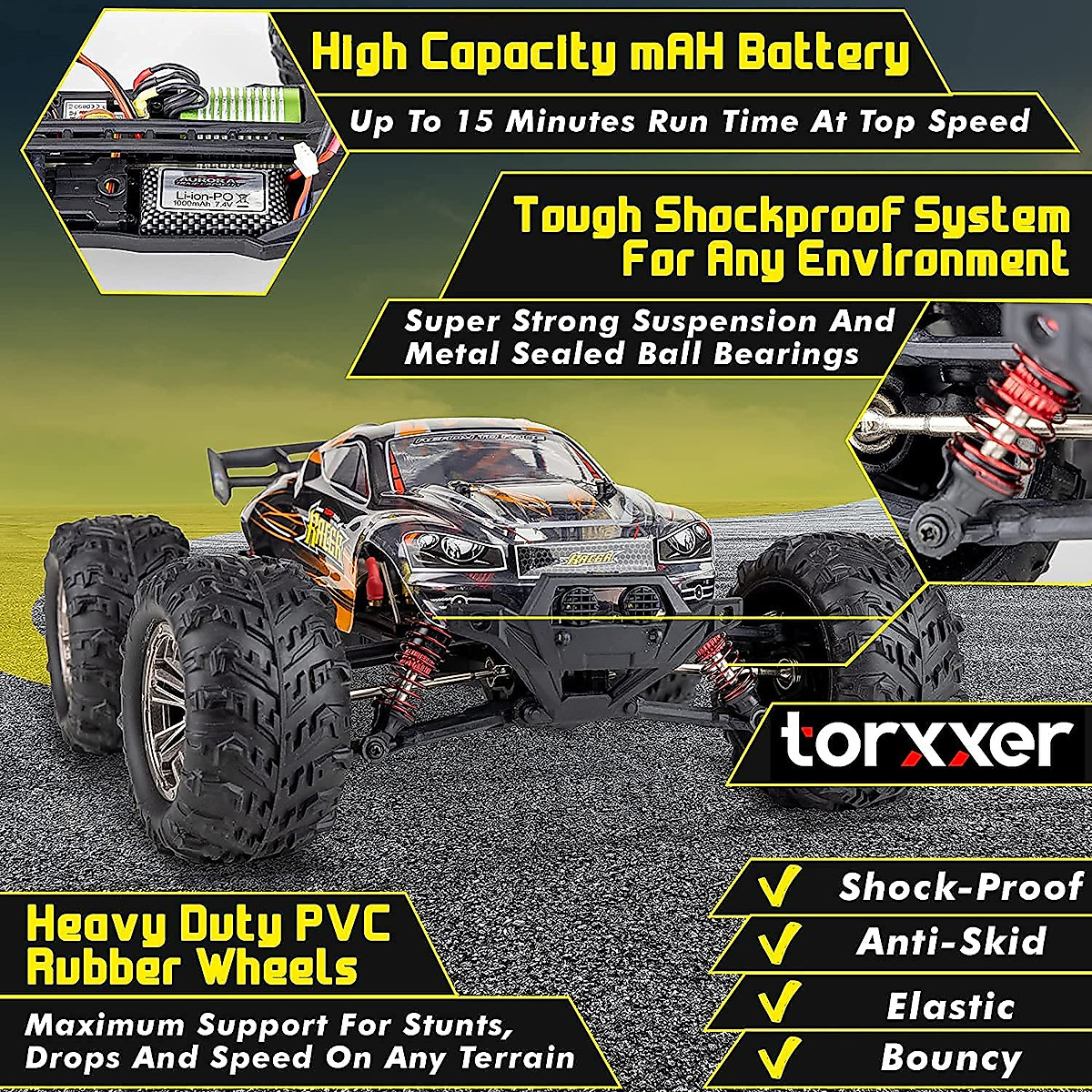 TORXXER 1:16 Scale Brushless RC Truck - High Speed Hobby Grade RC Car, Hits 33MPH - Off Road 4WD for Grip on Any Terrain - Ready to Run Waterproof Trophy Truck (Green)