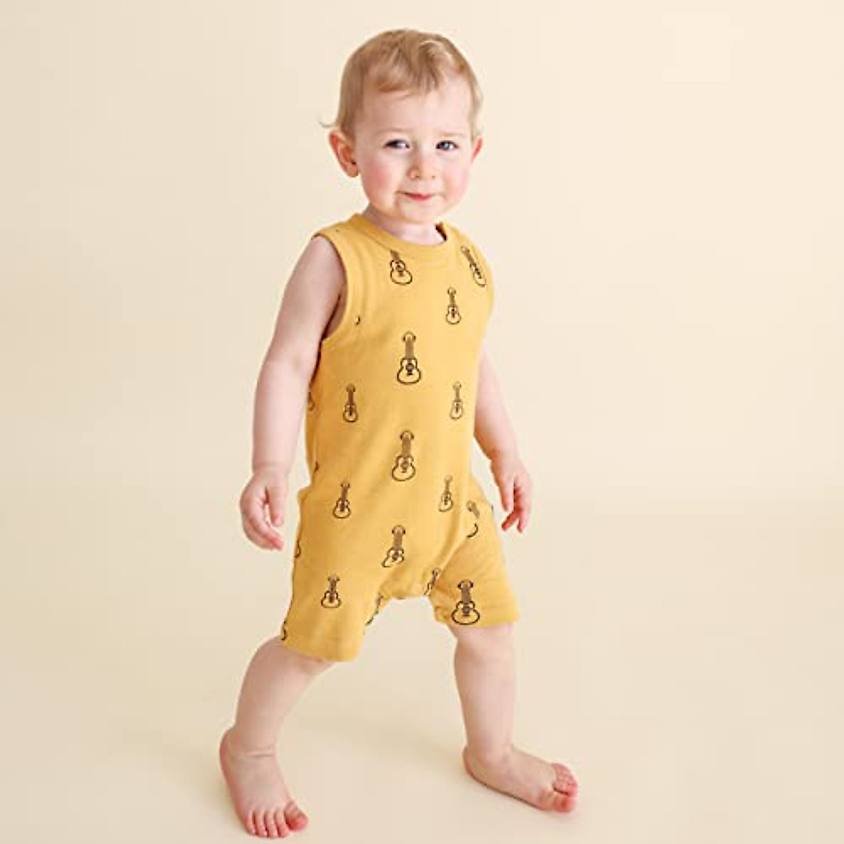PARADE Organic Tank Rompers - Signature Prints Yellow Ukuleles 2T