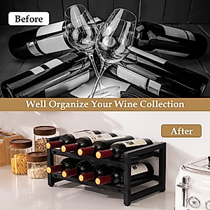 GOFLAME 2-Tier Wine Rack, Freestanding Countertop Wine Display Rack with Adjustable Foot Pads, Rust-Proof Surface, 8-Bottle Metal Wine Bottle Holder for Kitchen, Bar, Pantry, Cellar, Basement, Black