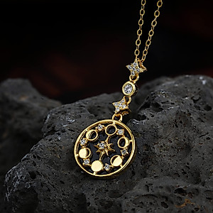 SLOONG 925 Sterling Silver Blue Sandstone Moon Phase Necklace 18K Gold Plated Necklace Birthday Gift for Women Girlfriend