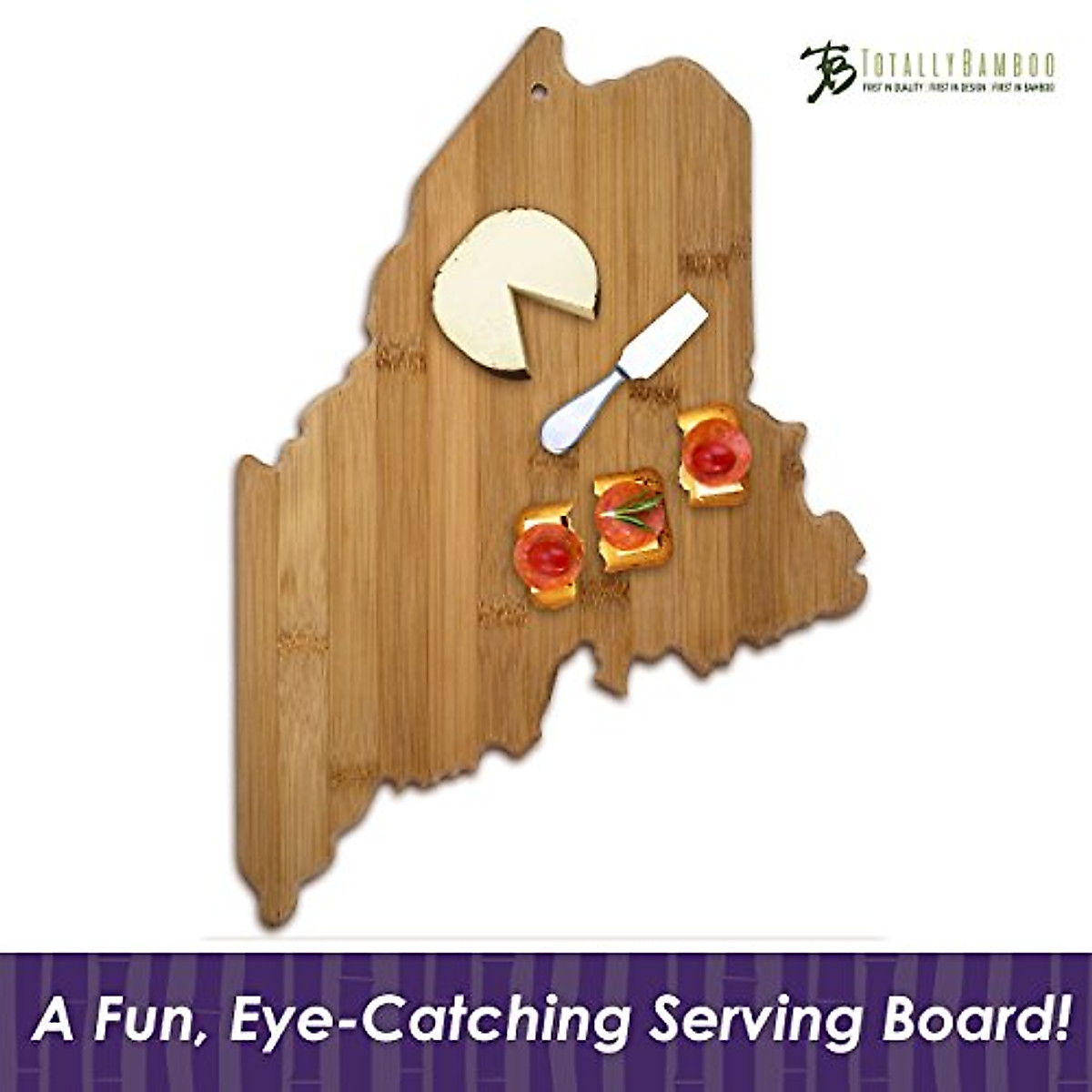 Totally Bamboo Maine State Shaped Cutting Board, Natural Bamboo