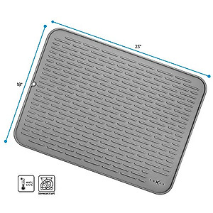 Luxet Multipurpose Premium Quality Silicone Dish Drying Mat for Kitchen, Heat Resistant, Countertop Protection, Non Slip Grip, Extra Large Trivet Size 23x17 Inches (Gray)