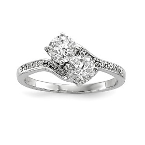 IceCarats 925 Sterling Silver Two Stone Cubic Zirconia CZ Bypass Ring Size 8