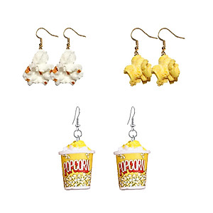 YUNXI 3 Pairs Handmade Resin Simulation Food Dangle Earrings Creative Cute Ice-Cream Cake Statement Drop Earrings Set Novelty Kawaii Funny Popcorn Biscuits Earrings for Women Jewelry (3 Pairs)