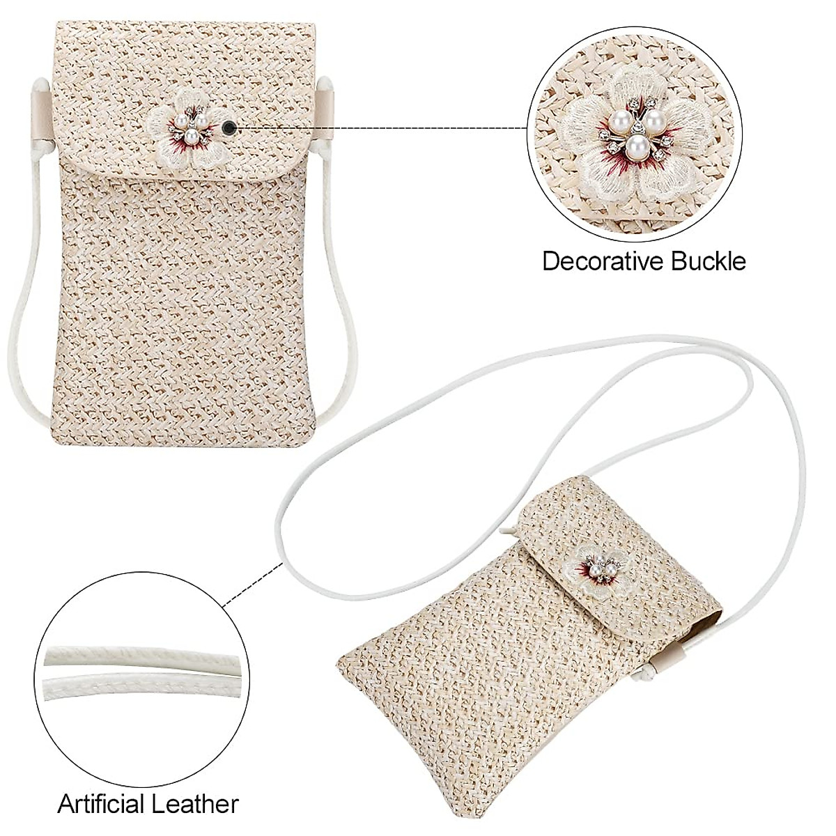 Soleebee Boho One Shoulder Crossbody Phone Bag Small Shoulder Bag Mini Wallet for Women Storage Bag Woven Leather Trim Phone Bag Compatible with Multiple Phone Sizes, Plum Bossom