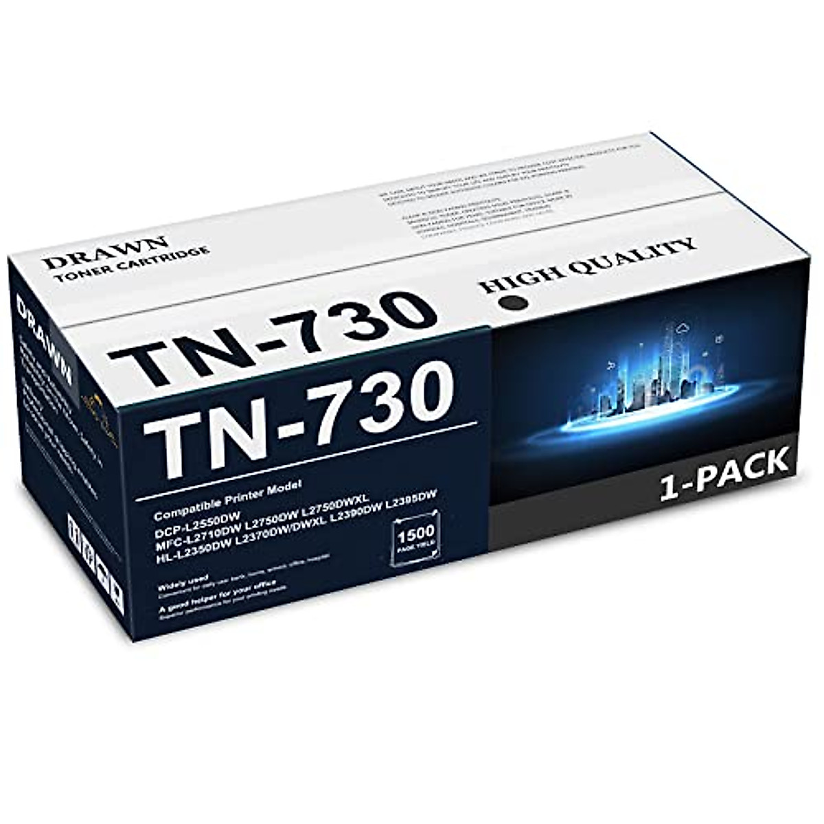 DRAWN TN730 Black Toner Cartridge Compatible 1 Pack TN-730 Standard Capacity(1500 Pages) Toner Cartridge Replacement for Brother DCP-L2550DW MFC-L2750DW HL-L2370DW/DWXL L2395DW Printer