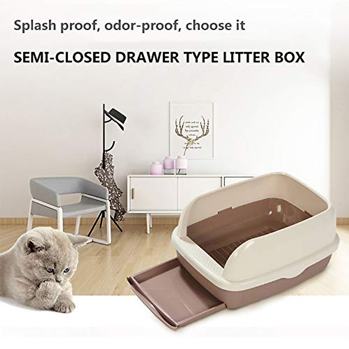 Cat Litter Tray Semi-Closed Drawer from The Makers of Self-Cleaning Significantly Reduces Cleaning Time with Cat Litter Scoop