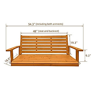 Wooden Porch Swing, Ergonomic Seat, Bench Swing with Hanging Chains and 7mm Springs, Heavy Duty 800 LBS, for Outdoor Patio, Garden, Yard (Golden Honey)