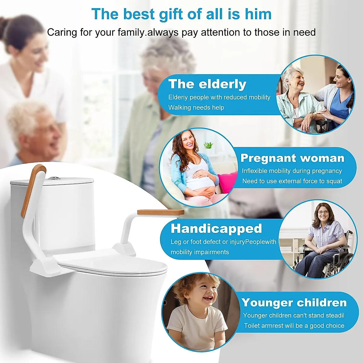 Toilet Safety Rails for Elderly (520 lbs), Handicap Toilet Rails with Foldable Handles, Toilet Assist Rails, Toilet Rails for Seniors, Heavy Duty Toilet Safety Frames Rails with Arms, Easy Installatio
