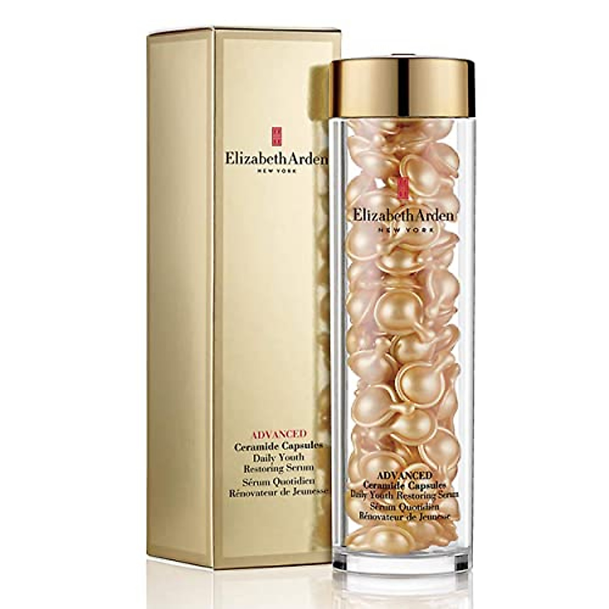 Elizabeth Arden Daily Ceramide Serum Capsules, Advanced Anti-Aging Serum Capsules for Minimizing Wrinkles, Fragrance-Free, Enhances Skin Hydration and Radiance for a Youthful Look, 90 Count, 1.41 oz