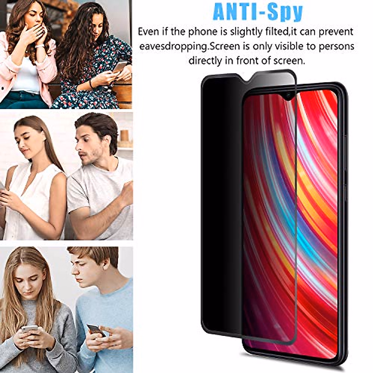 Anbel Design Anbzsign [2 Pack] Xiaomi Redmi Note 8 (2019/2021) 6.3" Privacy Screen Protector, [Full Coverage] [Case Friendly] Anti-Spy 9H Hardness Tempered Glass