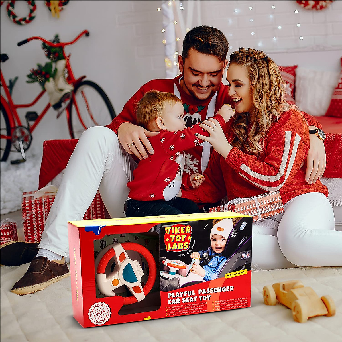 Interactive Car Seat Toys for Baby Girl & Boy - Portable Toddler Activity Center with Steering Wheel, Lever, Sounds, Music & Lights - Includes A Car Remote Musical Teether Toy for Infants