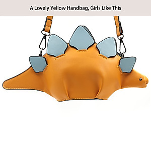 WLC Dinosaur Shoulder Purses,PU Stegosaurus CrossBody Bag for Girl lady(Yellow)