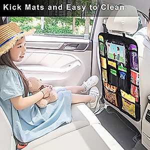 Exptolii Car Backseat Organizer, Seat Back Protector Kick Mats with 10" Tablet Holder and 10 Storage Pockets for Kids, Toddlers, Travel Accessories (1 Pack)