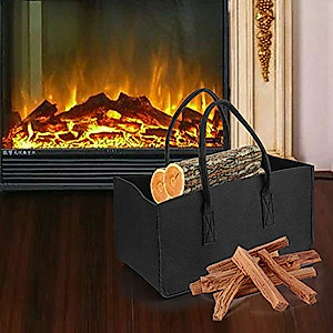 18x11x10 inch Firewood Carrier Log Tote Bag Fireplace Log Carrier Holders Woodpile Rack Fire Wood Carrying Felt Bag Shopping Reusable Handbag,Outdoor Toys Small Basket Kindling Storage Bag (Black)