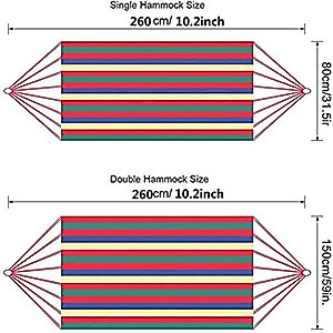 Garden Canvas Cotton Hammock Single/Two People Load Bearing 450 Lbs with Carrying Bag for Indoor Outdoor Garden Patio Park (260 x150 cm/Blue)