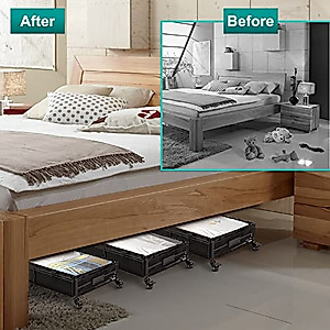 OOOMART.COM Under Bed Storage with Wheels, Under Bed Storage Containers for Shoe Organizers Under Bed, Rolling Underbed Storage for Bedroom Clothes Shoe Blankets, (with Liner,2 Pack)