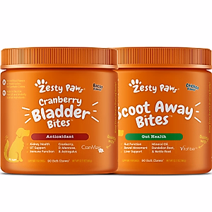 Cranberry Soft Chews for Dogs - Kidney, Bladder & Urinary Tract Wellness Supplement + Scoot Away Soft Chews for Dogs - with Bromelain