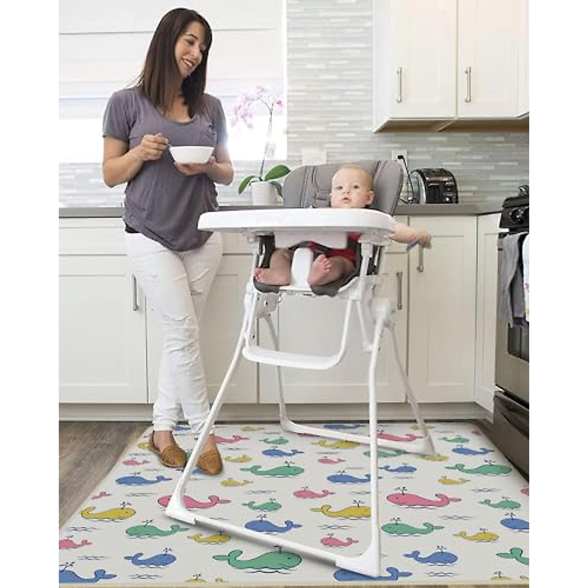 Splat Mat for Under High Chair 43.3″, Waterproof Easy Cleaning Anti Slip Spill Mat for Art/Crafts/Playtime on Floor or Table, Eating Mess Mat for Floor Protector