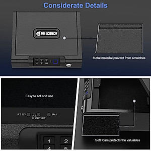 Gun Safe,Biometric Gun Safe for Pistols 3-Ways unlock Safe Fingerprint Digital PIN Key Unlock with Voice, Gun lock box for Cloakroom living room Bedroom Nightstand and Car BILLCONCH